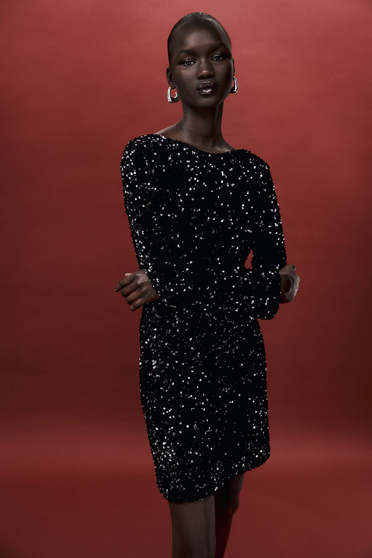 Sequined Deep-back Dress | H&M UAE