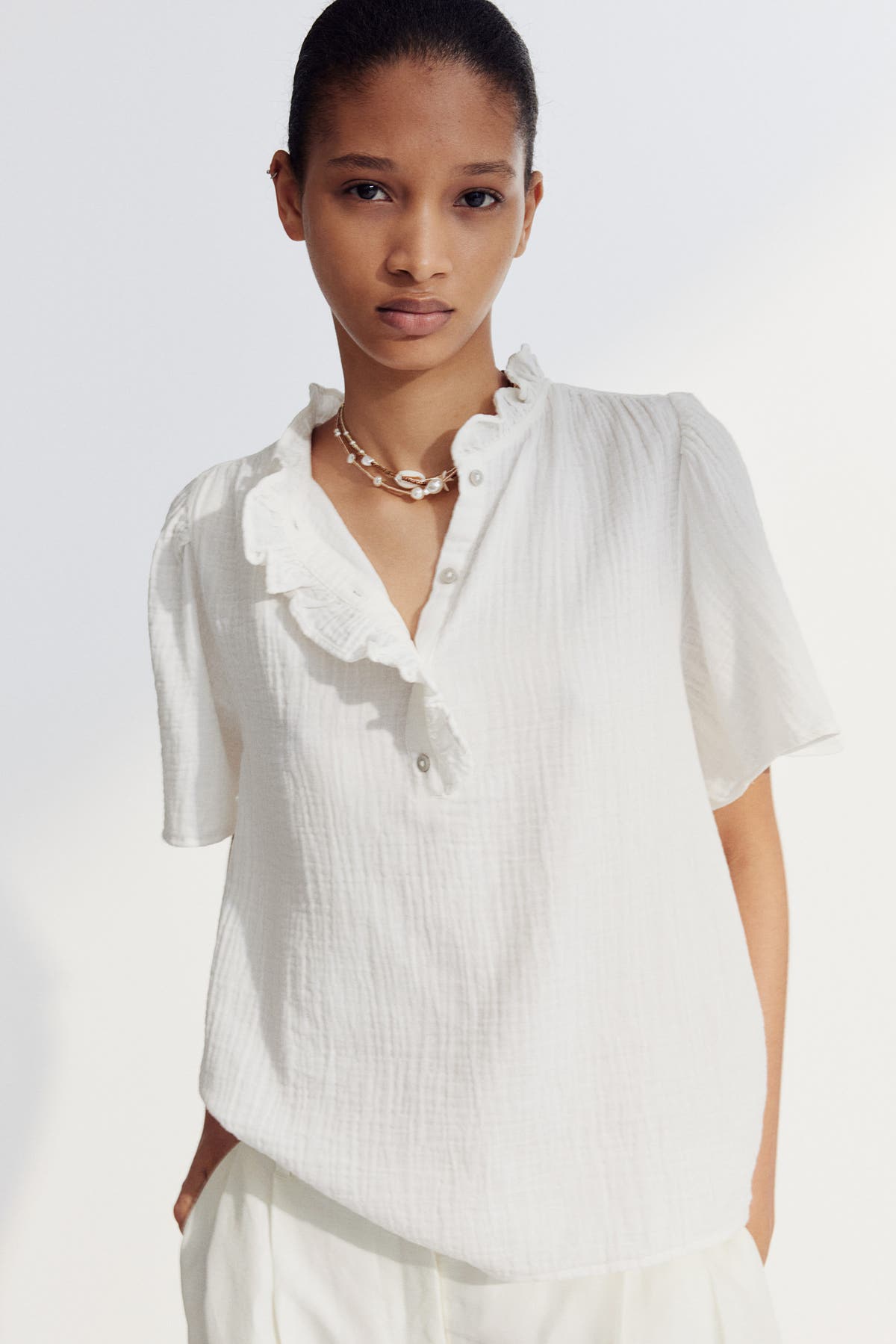 Frill-trimmed Muslin Blouse | H&M UAE